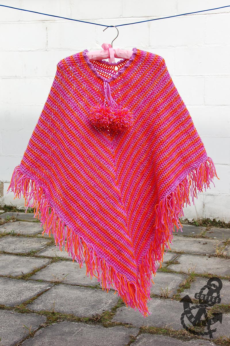 Girl's Poncho with Mega Pompoms - Crochet Pattern » Coffee & Vanilla