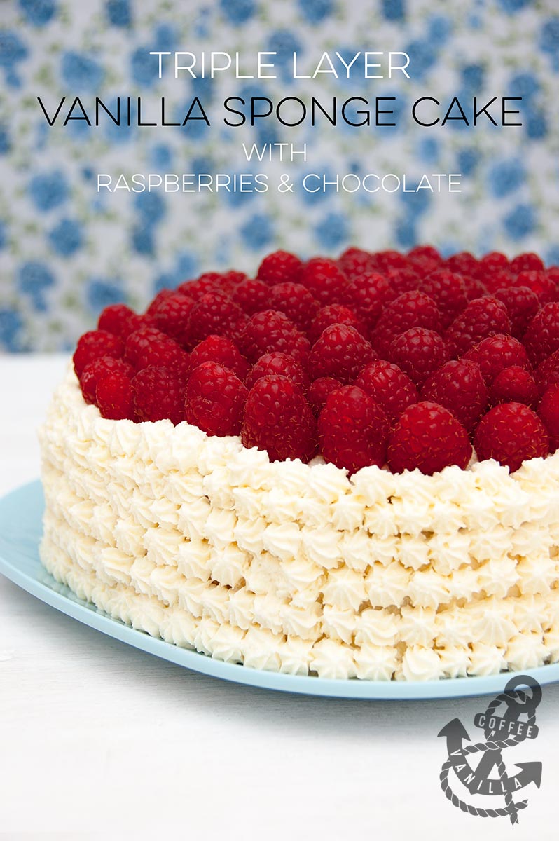 Triple Layer Vanilla Sponge Cake with Raspberries & Chocolate » Coffee ...