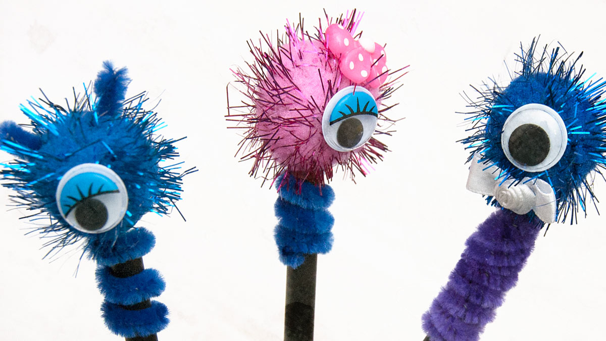 Pom Pom Pencil Toppers - One Eye Monsters » Coffee & Vanilla